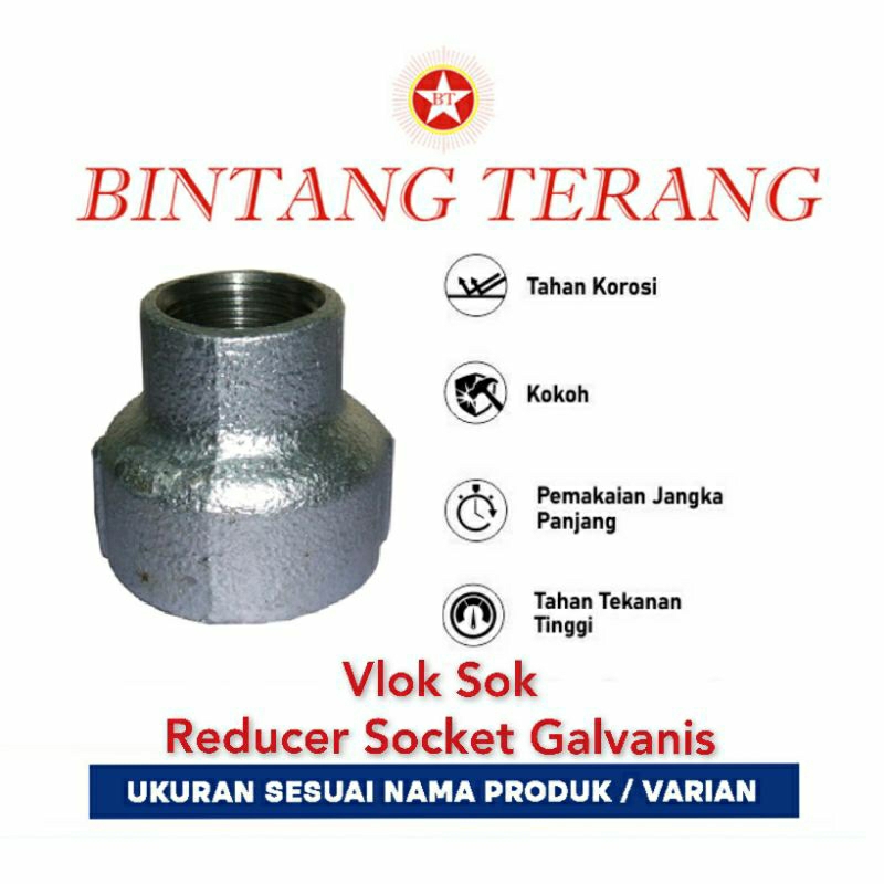 Jual Reducer Galvanis 3/4 x 1/2" / Vlok Sok Galvanis / Verlop Sok ...