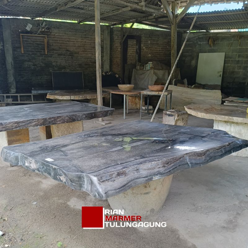 Jual Top Table Daun Meja Outdoor kotak natural bahan asli batu fosiel ...