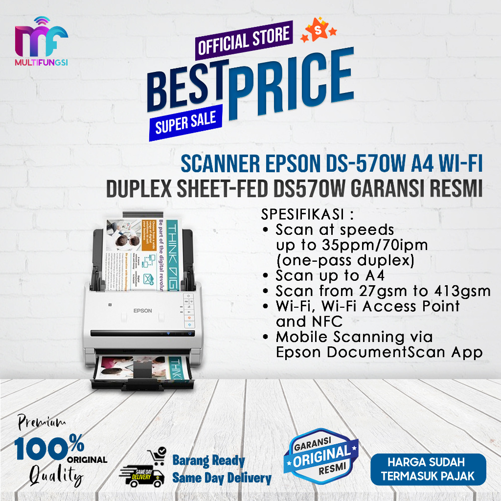 Jual Scanner EPSON DS-570W A4 Wi-Fi Duplex Sheet-fed DS570W Garansi ...