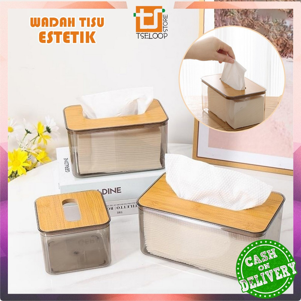 Jual OFM-C999 Tempat Tissue Transparan Estetik Tutup Kayu Minimalis ...