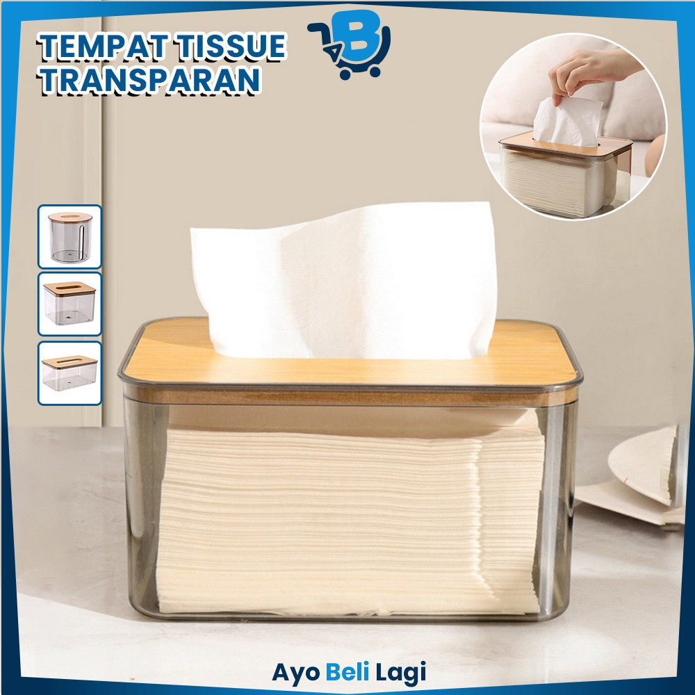 Jual Tissue Box Tempat Tissue Transparan Estetik Tutup Kayu Minimalis ...