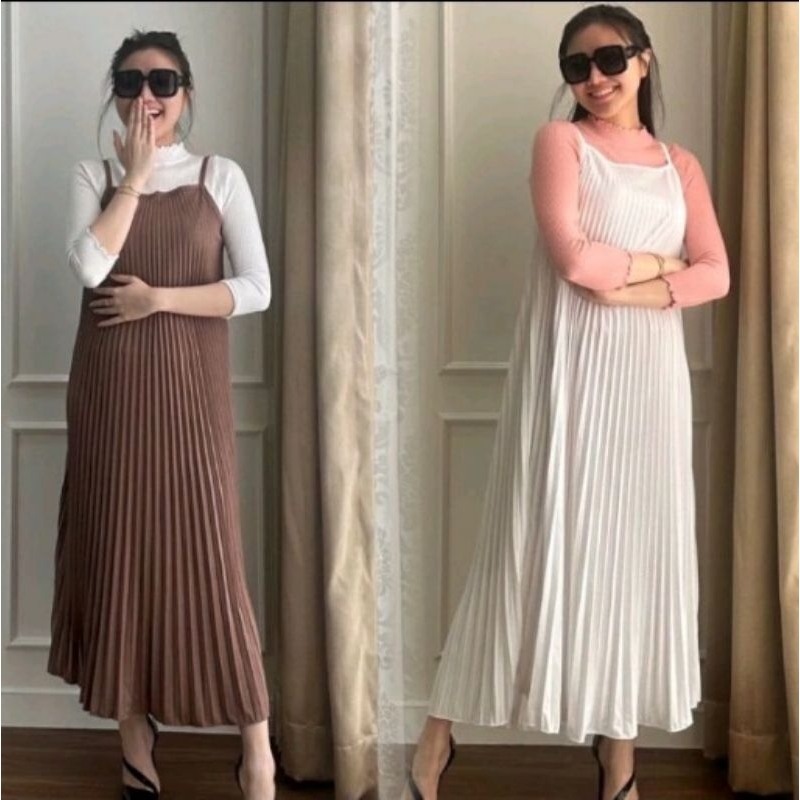 Jual Inner Dress Plisket Payung Mayung / Maxy Dress Pleats / Luaran ...