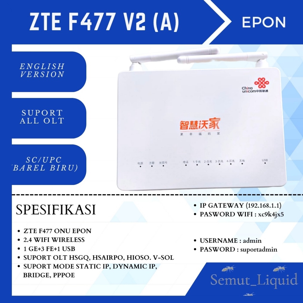 Jual ART R29I MODEM EPON ZTE F477 V2 Plus adaptor Second Grade A Baru ...