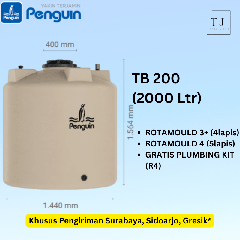 Jual TANDON AIR PENGUIN TB 200 2000 Liter Toren Air Tangki Air Water ...