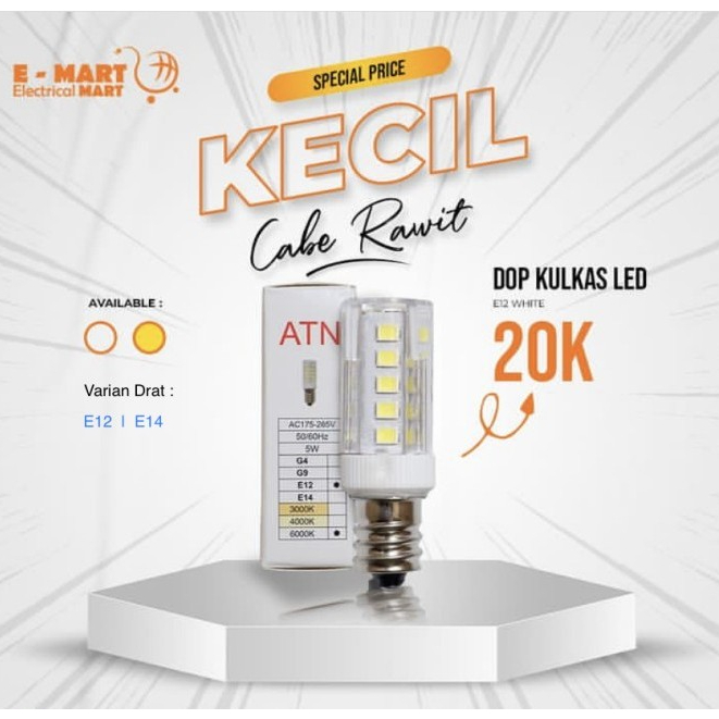 Jual Lampu Dop Kulkas LED Drat E12 E14 5W 5 Watt Putih Kuning | Shopee ...