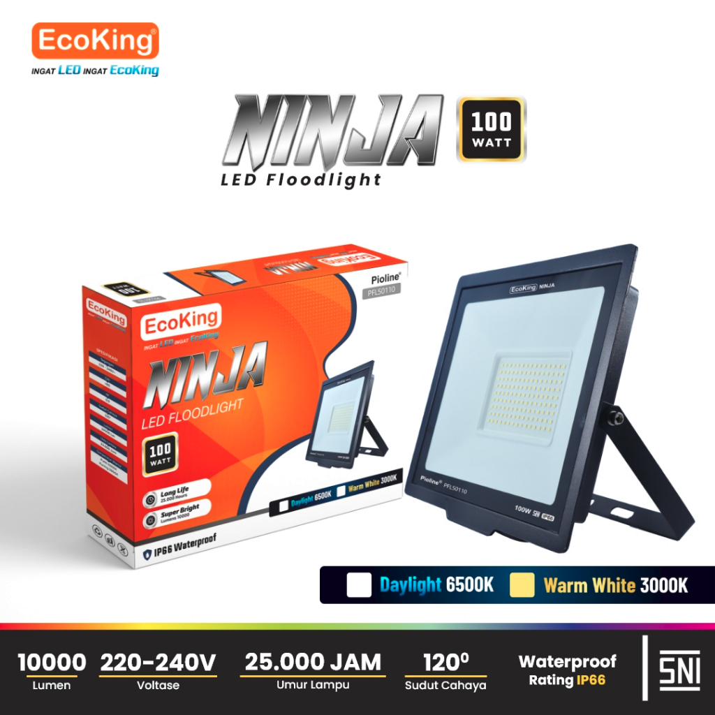 Jual Lampu Sorot EcoKing Led Flood Light Ninja 100W Cahaya Putih Kuning ...