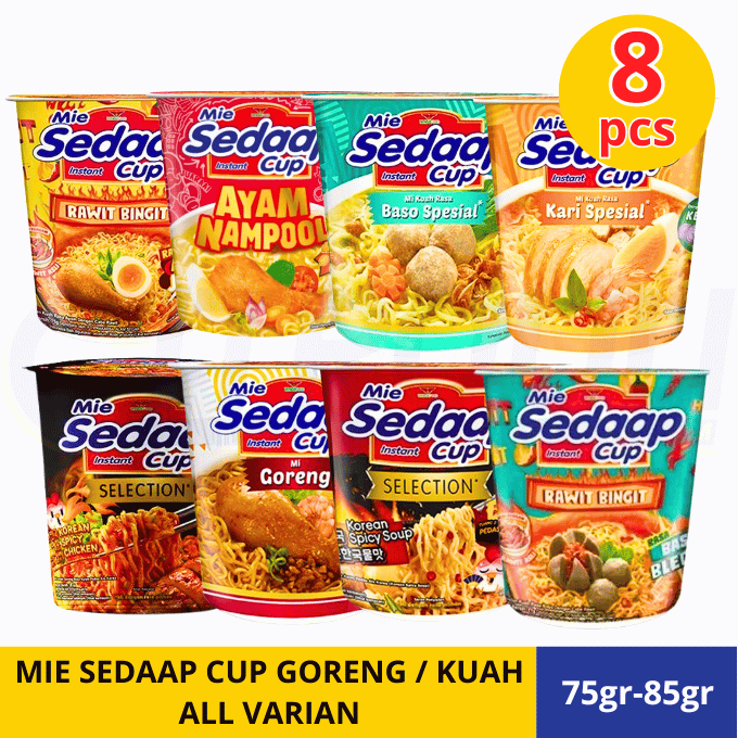 Jual (ISI 8pcs) MIE SEDAAP CUP GORENG / KUAH SEMUA RASA (BISA MIX ...