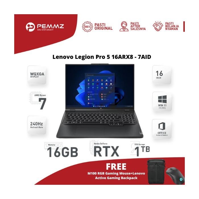 Jual LENOVO LEGION PRO 5 16ARX8-7AID GeForce 4070 - AMD 7 7745HX ONYX GREY | Shopee Indonesia