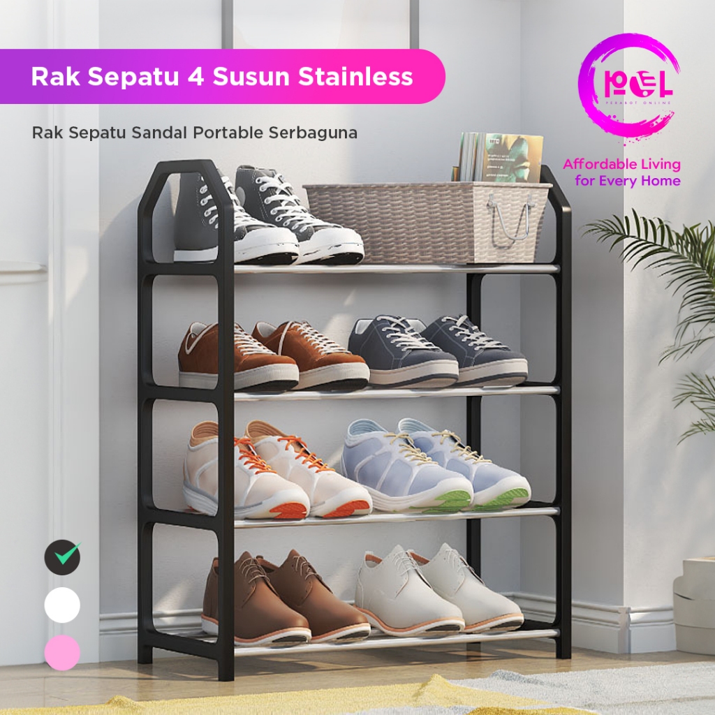 Jual POL - Rak Sepatu Sendal Mini Stainless 4 Susun | Shopee Indonesia