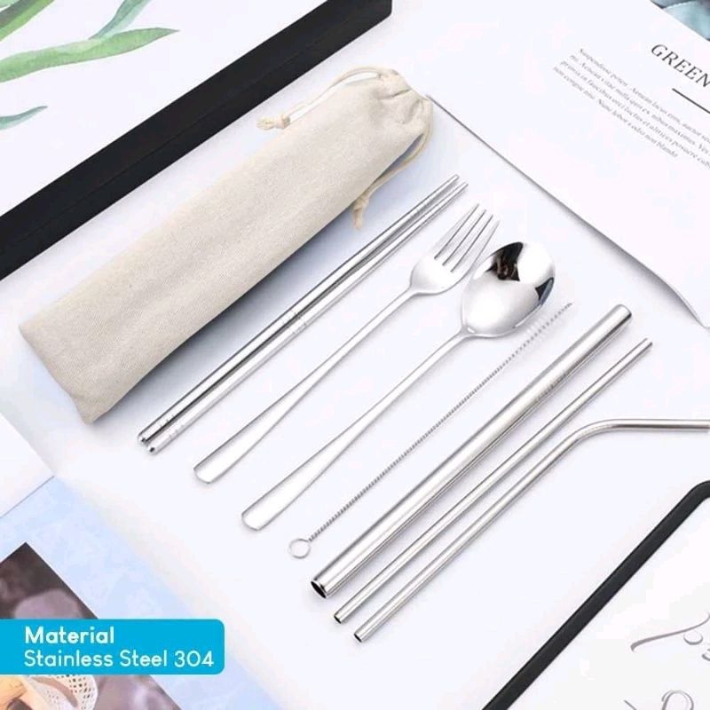 Jual TaffHOME Set Alat Makan Sendok Garpu Sumpit Sedotan Cutlery Pouch - T1 | Shopee Indonesia