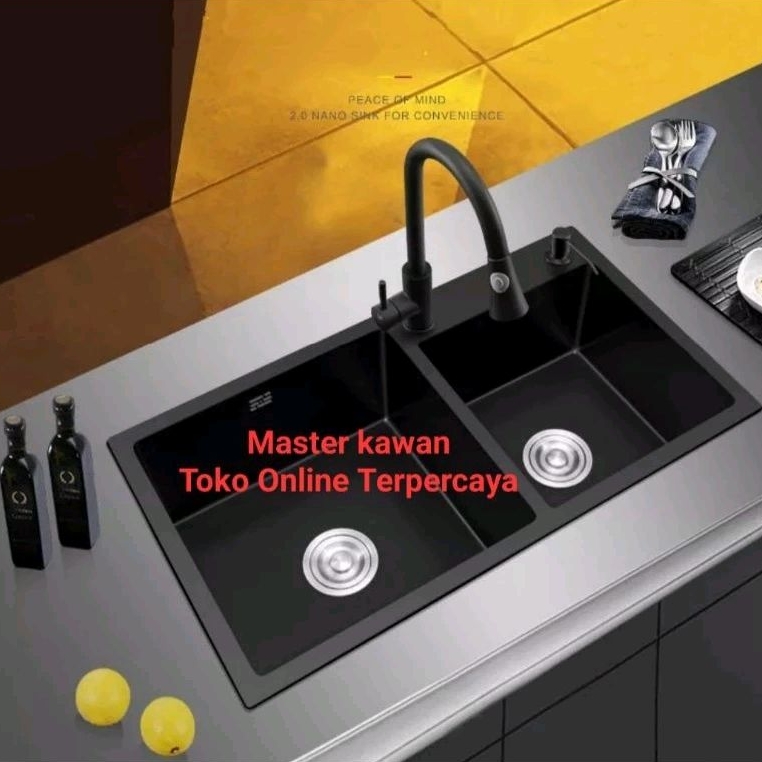 Jual Paket LENGKAP Kitchen Sink INOBE 8245 HITAM BLACK + KRAN TARIK ...