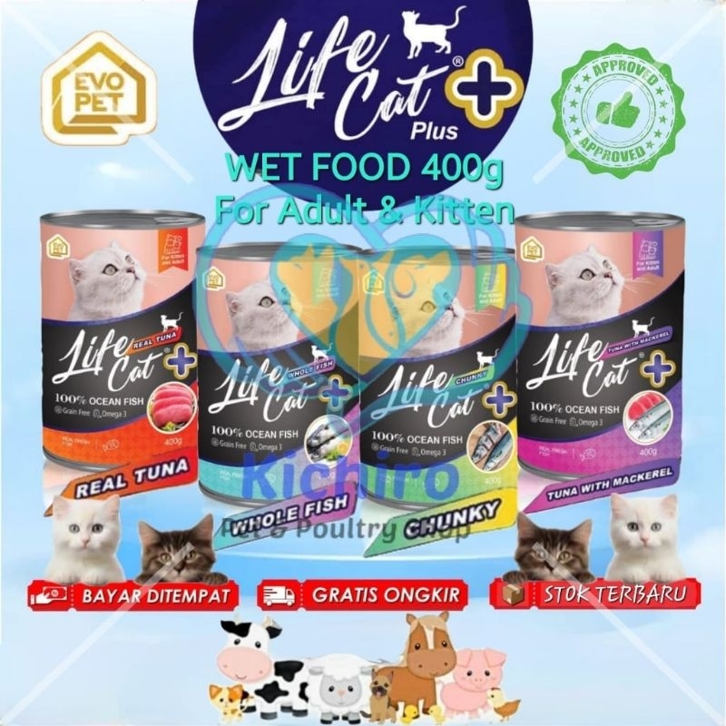 Jual Life Cat Plus Kaleng isi 400 gram Evo Pet Lifecat + ( Free Packing ...