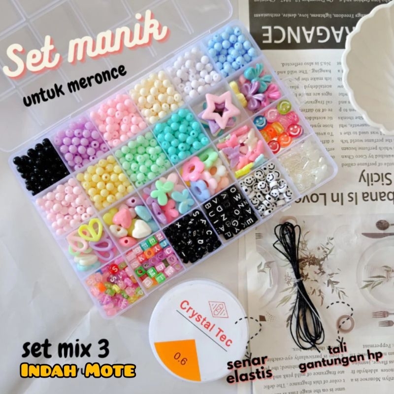 Jual Paket Set Manik Mote Pasir 24 Warna Set Box Manik Pasir 8/0 3mm Free Tali Elastis Bahan ...
