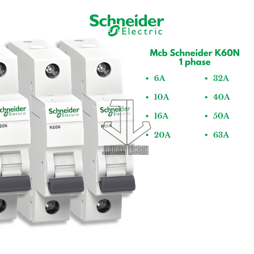Jual SCHNEIDER MCB K60N 1 PHASE 6A, 10A, 16A, 20A, 32A, 40A, 50A DAN 63A | Shopee Indonesia