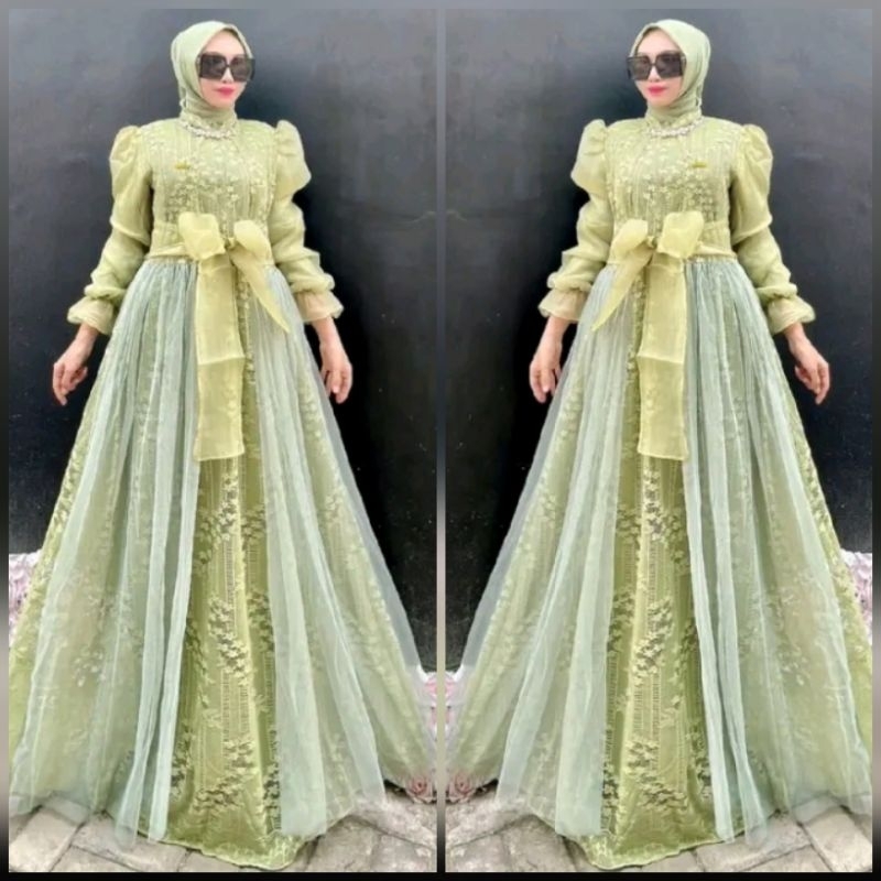 Jual Gaun Pesta Wanita Lesti Medina Full Brokat Organza Baju Kondangan ...