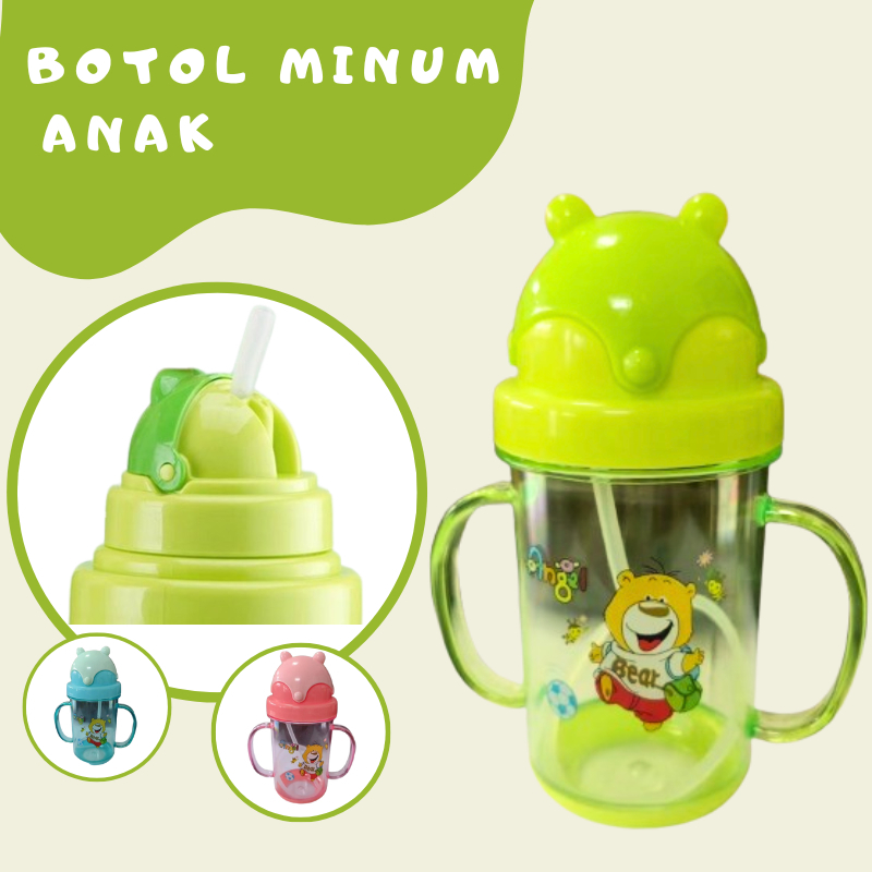 Jual FANCY Botol Minuman / Cangkir Minuman dengan Sedotan dan Gagang Ukuran 400ml / Anak-Anak ...