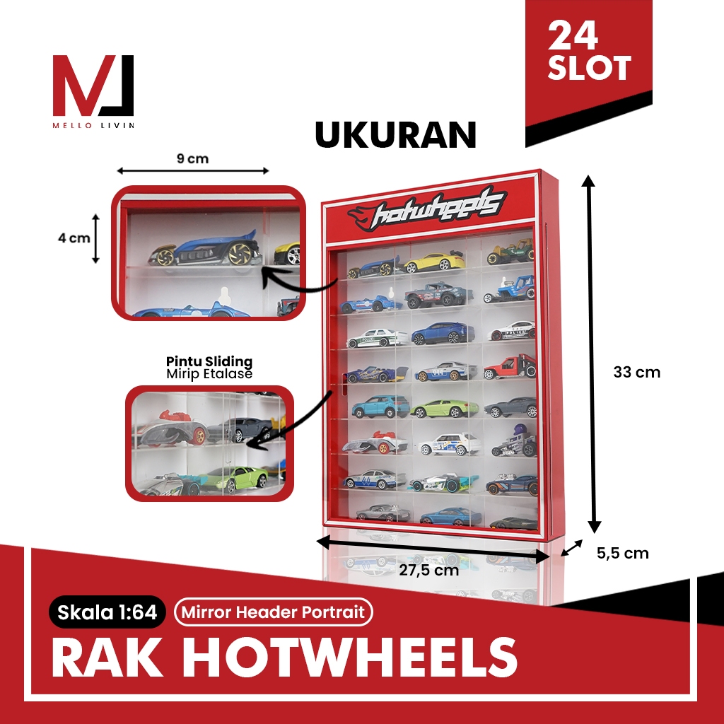 Jual RAK HOTWHEELS POTRAIT HEADER ISI 24 SLOT AKRILIK MIRROR EDITION ...