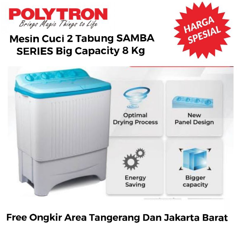 Jual POLYTRON Mesin Cuci 2 Tabung Big Capacity 8 Kg - SAMBA SERIES PWM ...