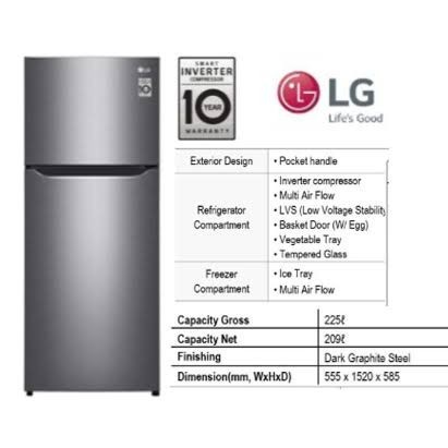 Jual KULKAS LG GNB222SQIB ( 2 PINTU ) Smart INVERTER - Free Ongkir ...