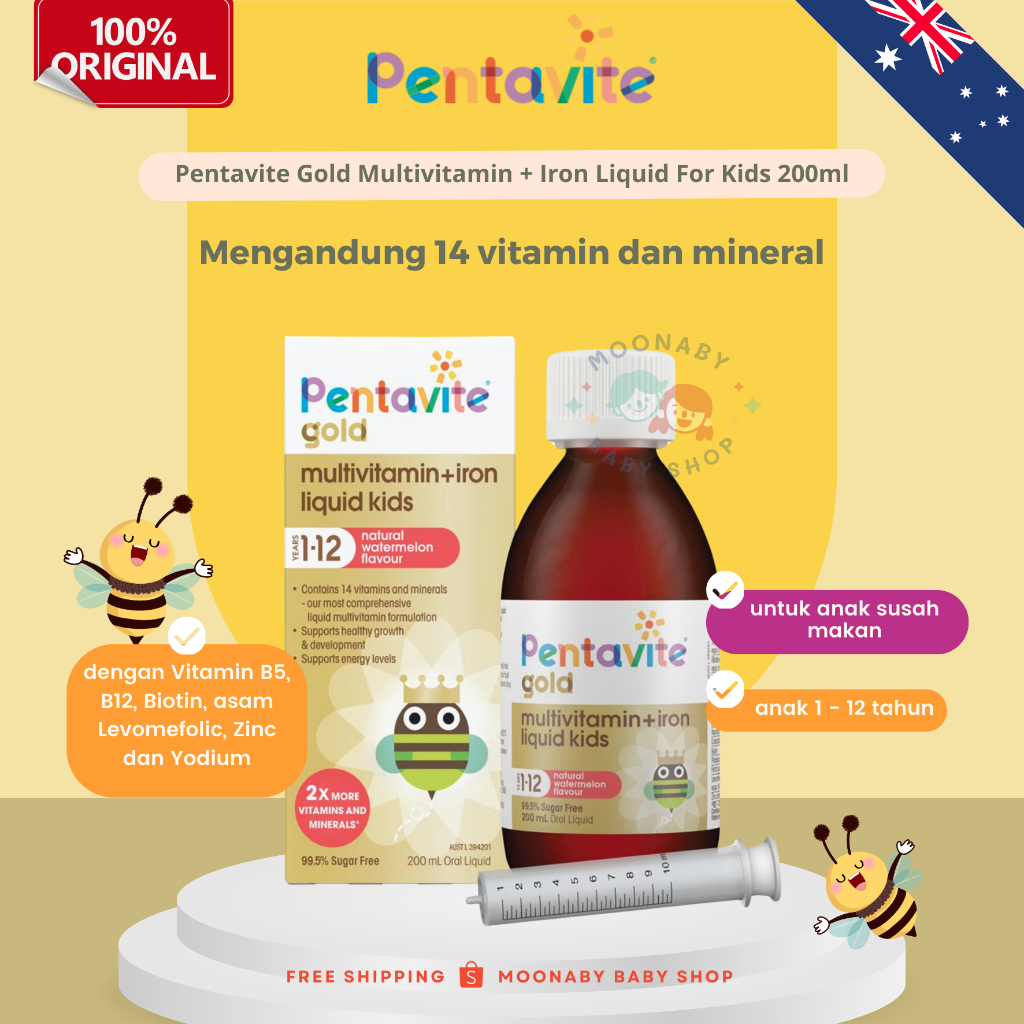 Jual Exp 02/2026 Pentavite Gold Multivitamin + Iron Liquid Pentavite ...