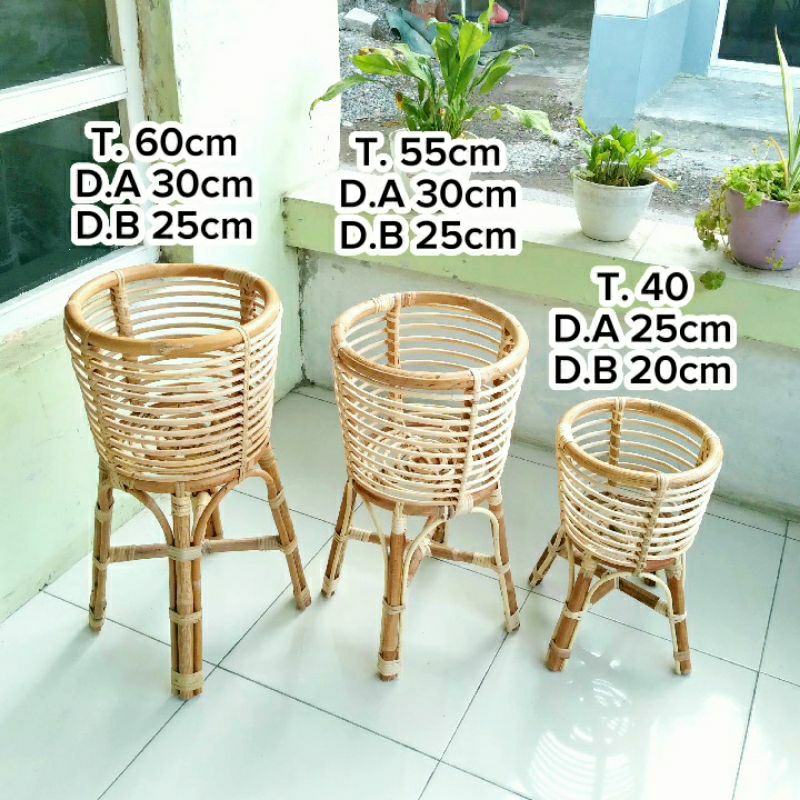 Jual Standing pot rotan tinggi 40cm, sudah di Finishing/mengkilap dan ...