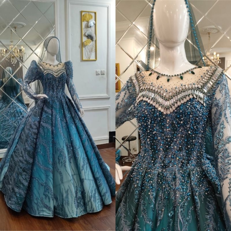 Jual Gaun pengantin gradasi sekuin / ballgown gradasi / wedding dress ...