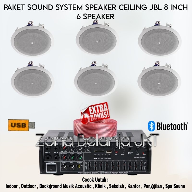 Jual PAKET SOUND SYSTEM CAFE RESTO RUANGAN SPEAKER CEILING JBL 8 INCH 6 ...
