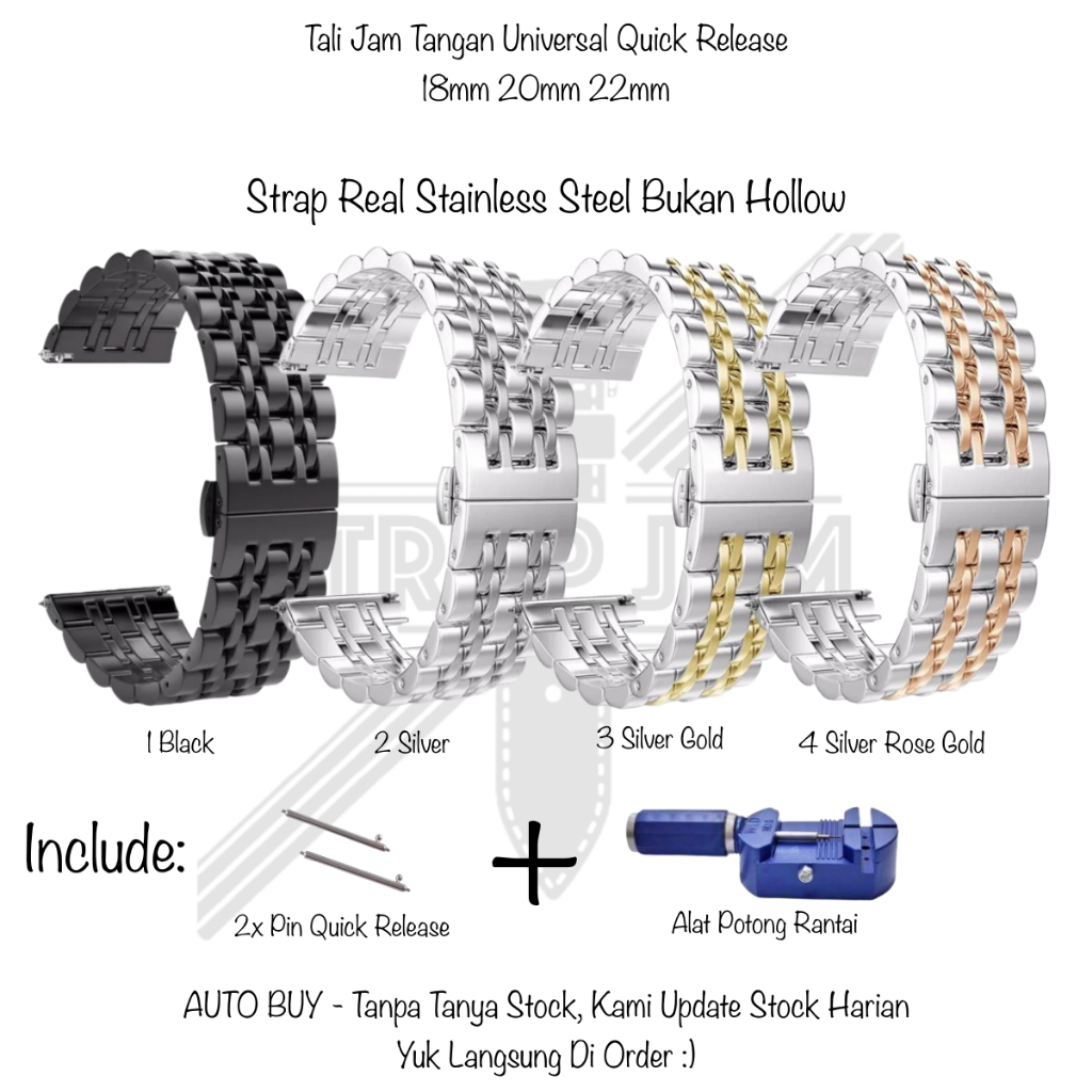Jual QRD Tali Strap Jam Tangan Stainless Steel Universal 18mm 20mm 22mm ...