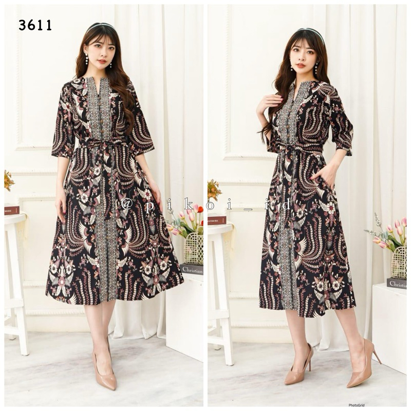 Jual Dress panjang wanita batik full kancing / Tunik batik wanita ...