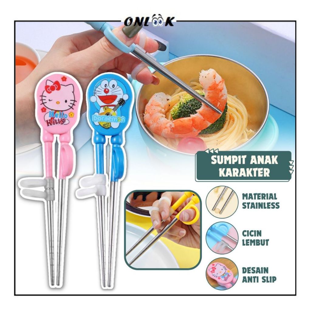 Jual Sumpit Belajar Makan Anak Karakter Stainles Besi/Alat Bantu ...