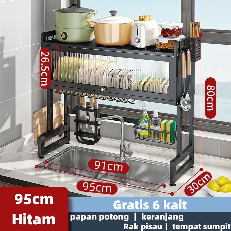 Jual 105CM｜Rak Dapur Dengan Penutup/Rak Piring Mangkuk Stainless/Rak ...