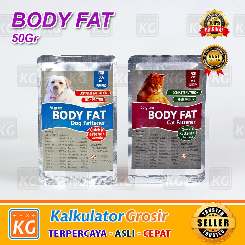 Jual Body Fat Cat 50 Gram Penggemuk Kucing Super Cepat Bentuk Powder ...