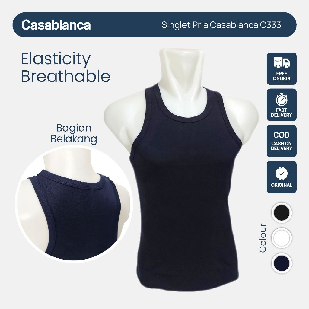Jual Baju Dalaman Kaos Singlet Pria Polos Round Neck Casablanca C333 100% Bahan Cotton Premium ...