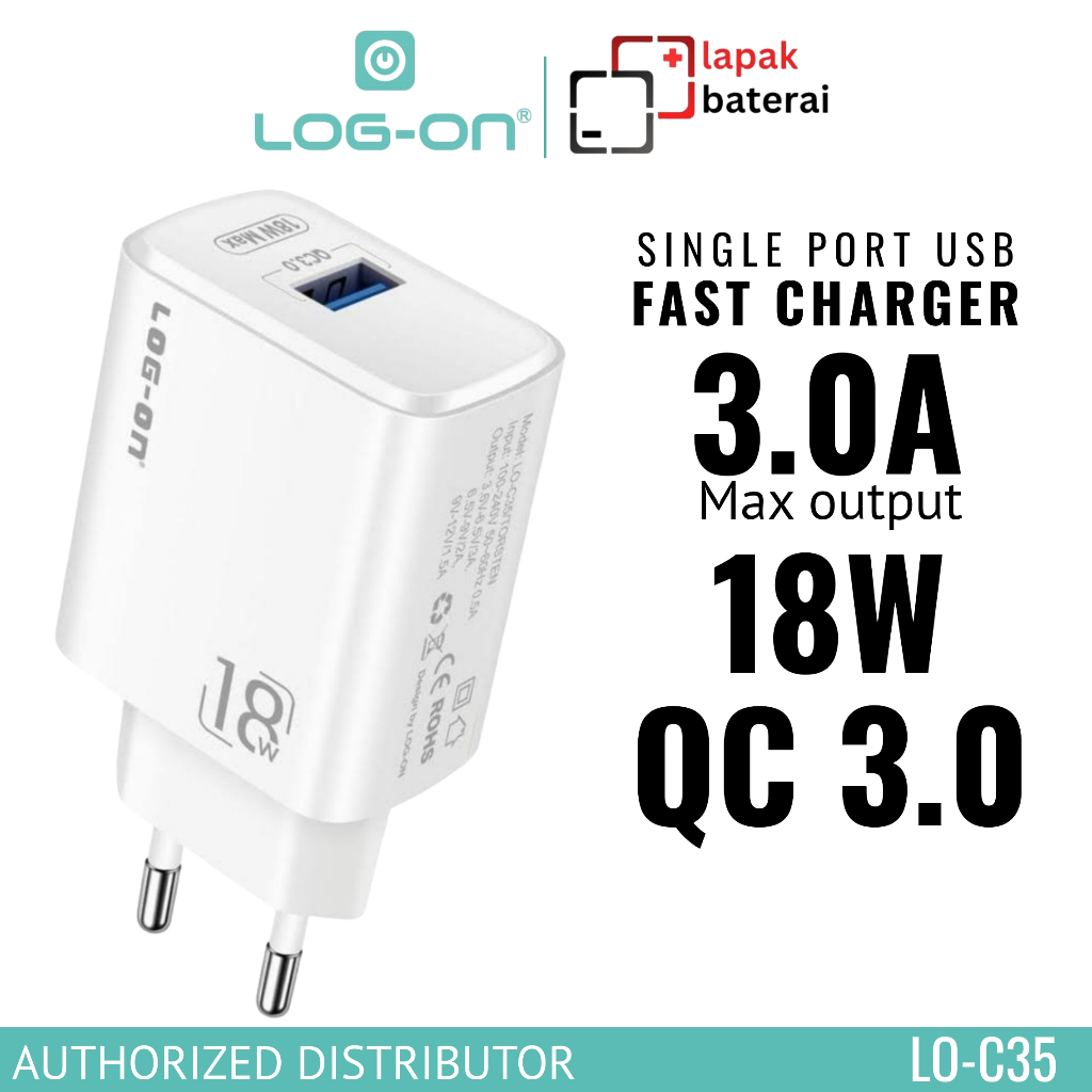 Jual Log on LO-C35 Torsten 18W Fast Charging 3A QC3.0 Batok Charger ...
