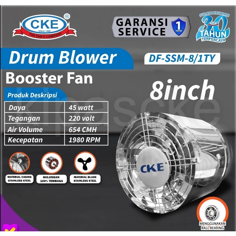 Jual Mini Inline Duct Fan Booster Fan CKE 8" DF-SSM-8/1-TY Metal ...