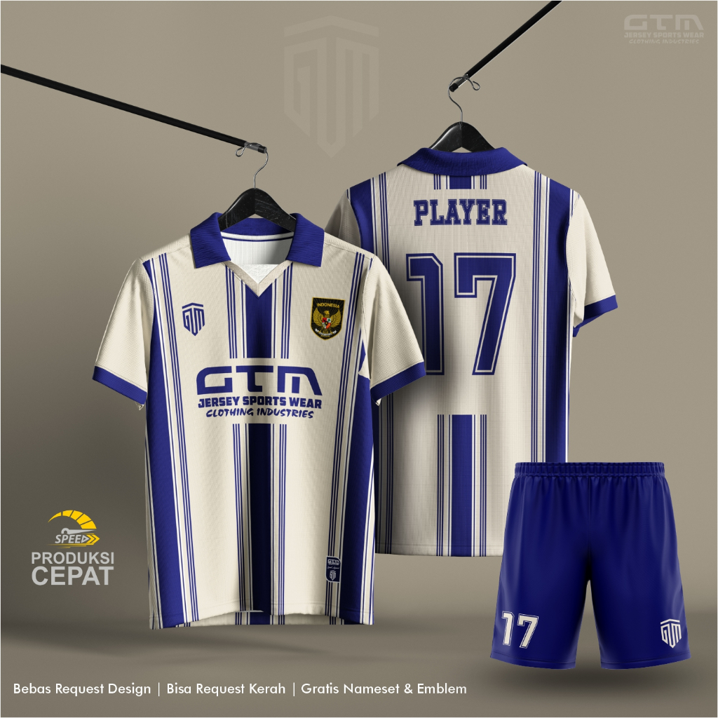Jual JERSEY BOLA FUTSAL CREAM BIRU KERAH RETRO ~ FREE CUSTOM DESIGN GTM ...
