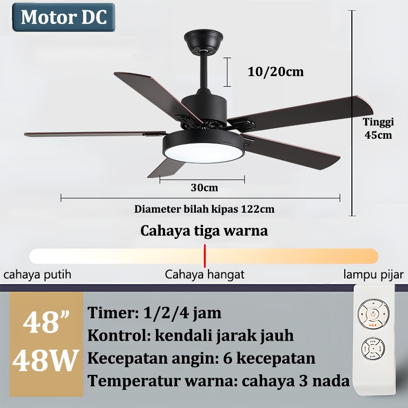 Jual Lampu Kipas Angin Gantung Plafon 42/52 inch remote 3warna ...