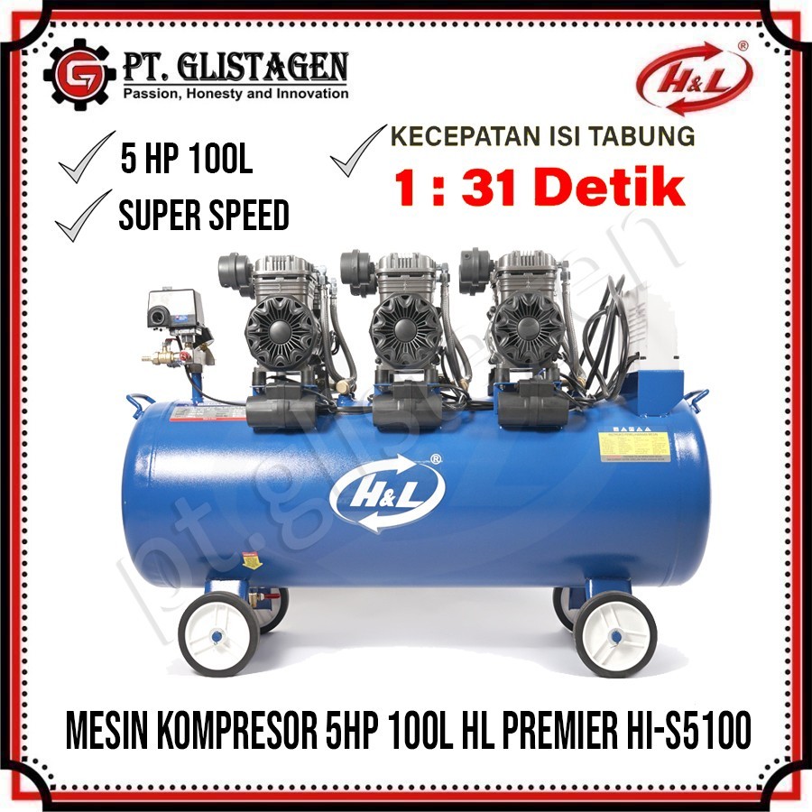 Jual HL Kompresor 5 HP 100 Ltr Silent Compressor Super / High Speed ...