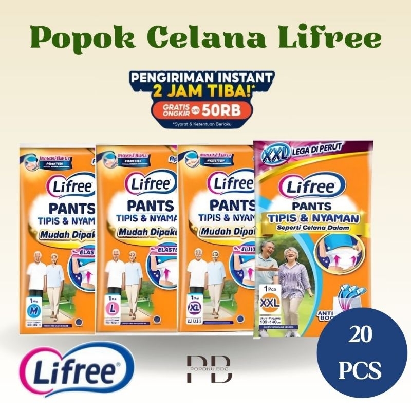 Jual (PAKET MURAH 20 PCS) LIFREE PANTS POPOK CELANA DEWASA ORANG TUA ADULT DIAPERS UKURAN M L XL ...