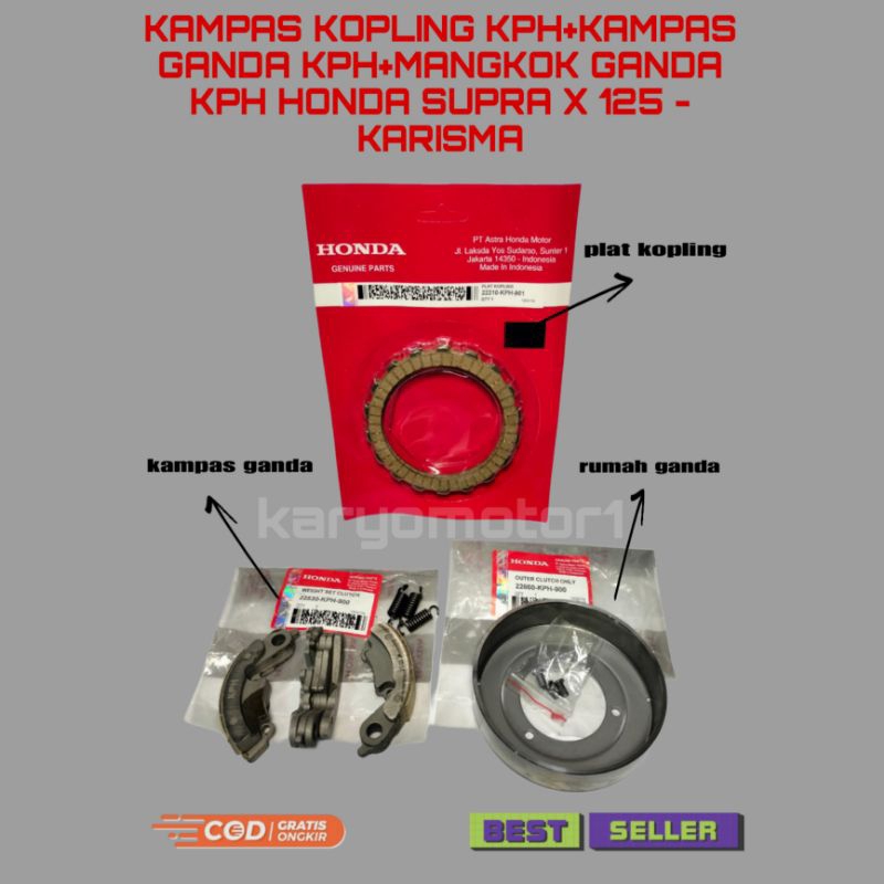 Jual sepakat kampas kopling kph+kampas ganda kph+mangkok ganda kph Honda Supra x 125-karisma ...