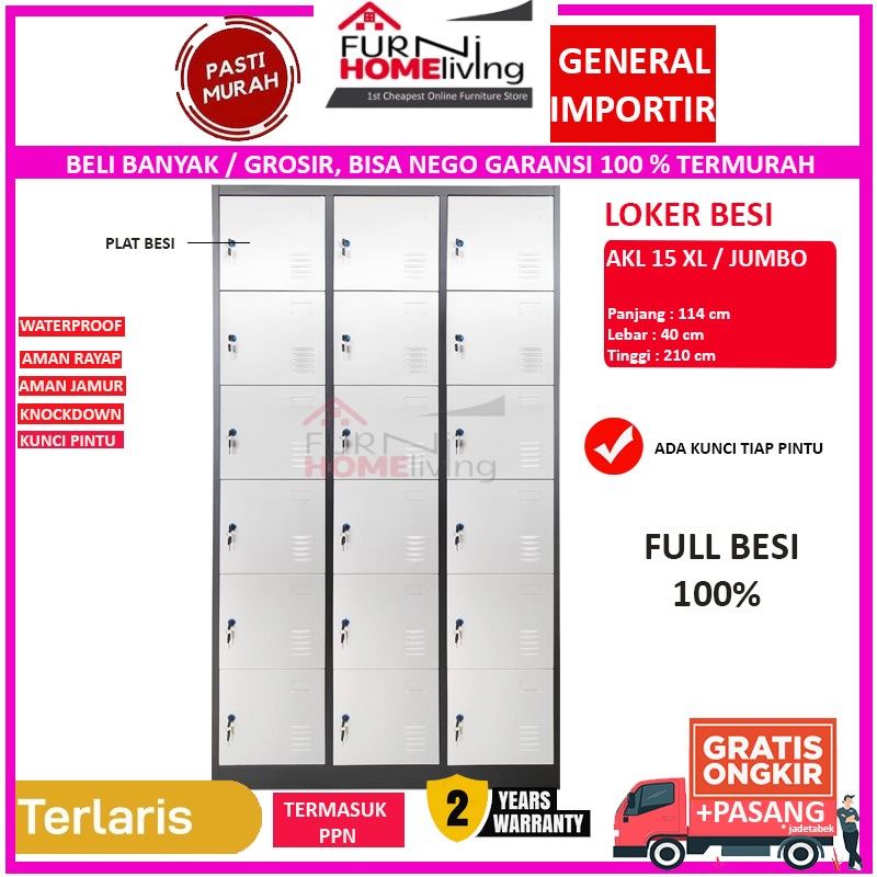 Jual Size XL Locker Besi / Loker Besi 15 PINTU AKL 15 JUMBO (JNE CARGO ...