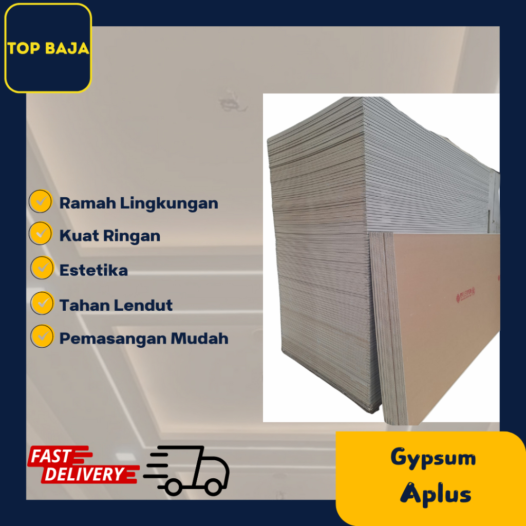 Jual Papan Gypsum plafon 9mm x 1200 mm x 2400 mm Gipsum APLUS board ...
