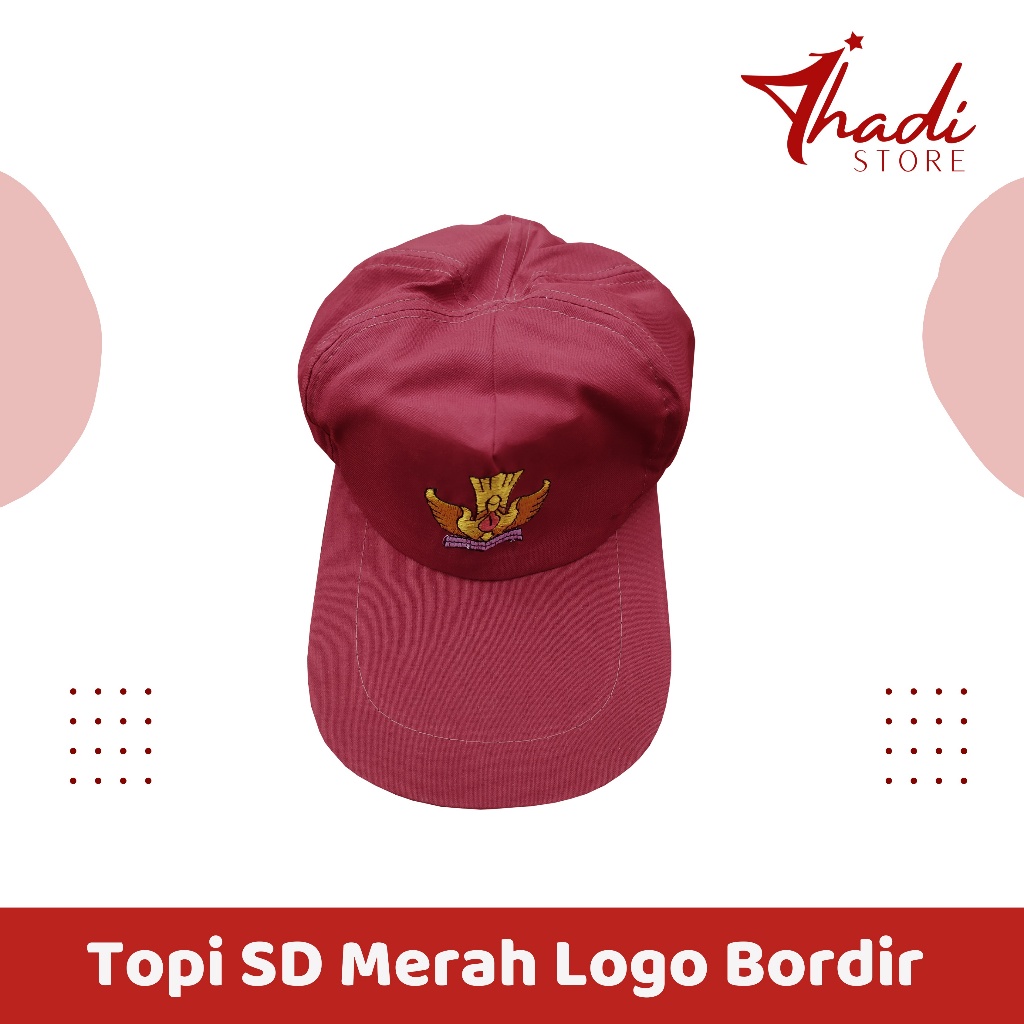Jual Topi Sekolah SD Merah Logo Bordir Karet Belakang | Shopee Indonesia
