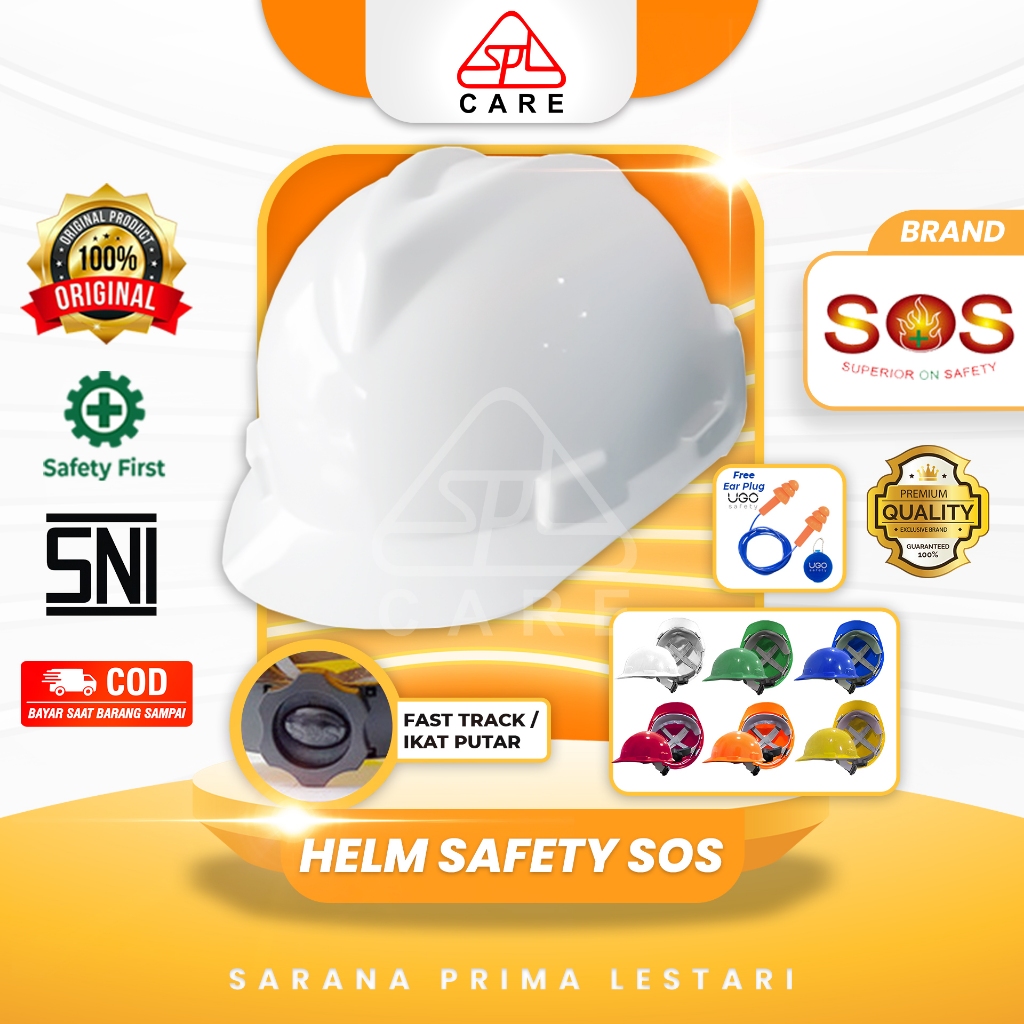 Jual [FREE EARPLUG] HELM SOS, HELM SAFETY MEREK SOS 5 WARNA, HELM SOS ...