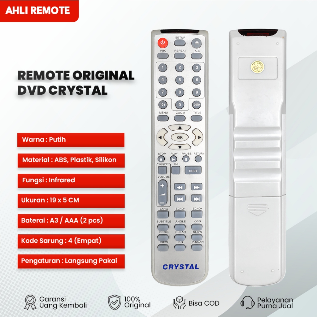 Jual Remote DVD Crystal Putih Original / Remot DVD Crystal | Shopee ...