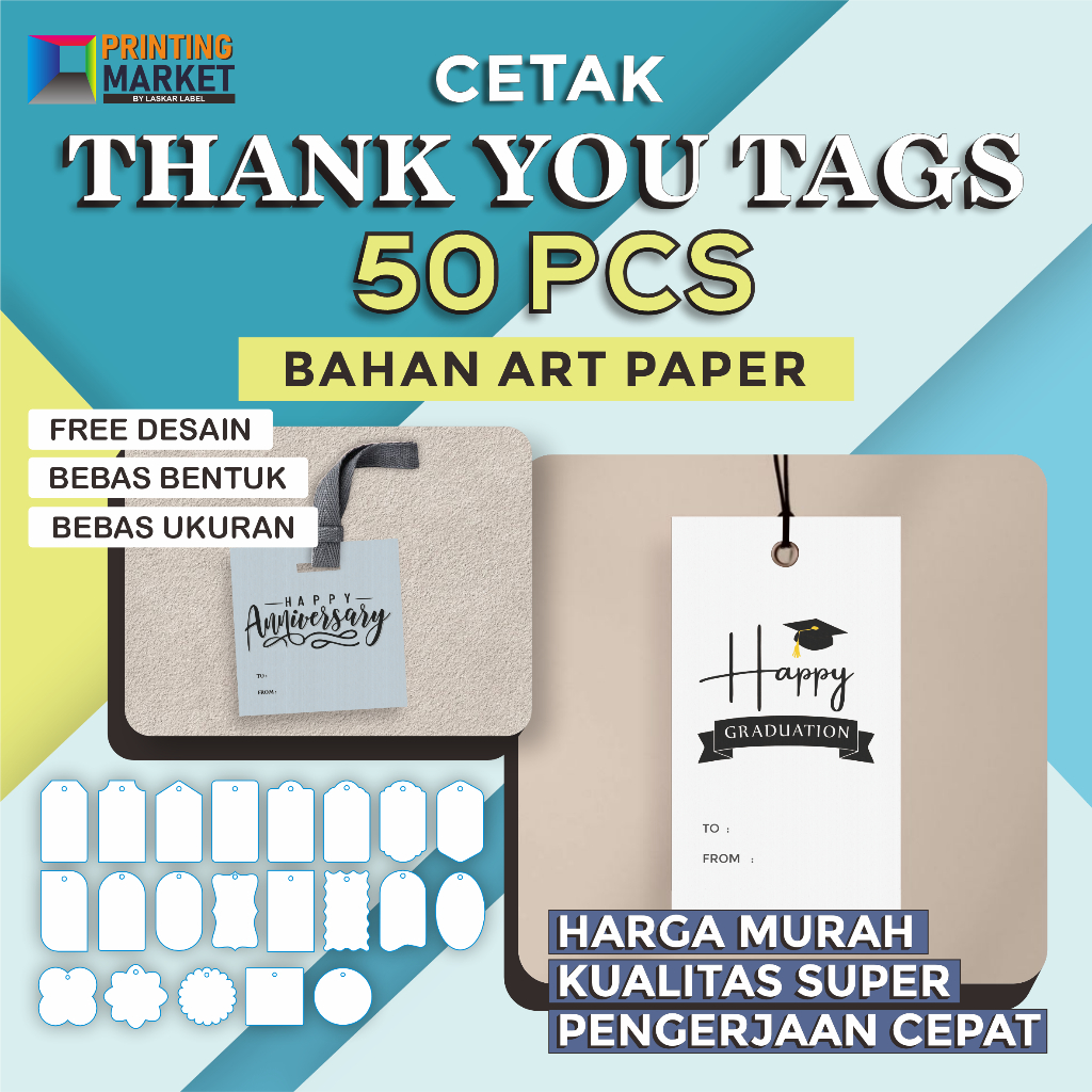 Jual THANKYOU CARD 50 PCS KARTU UCAPAN TAG UCAPAN TERIMA KASIH MURAH ...