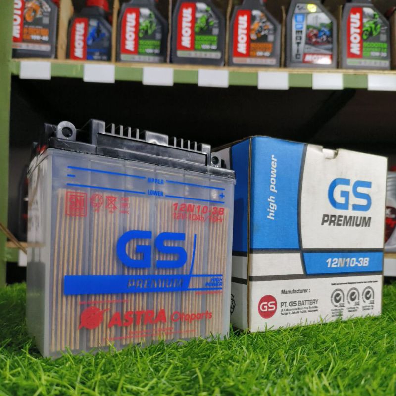 Jual AKI GS PREMIUM 12N10-3B 10Ah 12V BASAH ( 100% ORIGINAL ASTRA ) VESPA | Shopee Indonesia