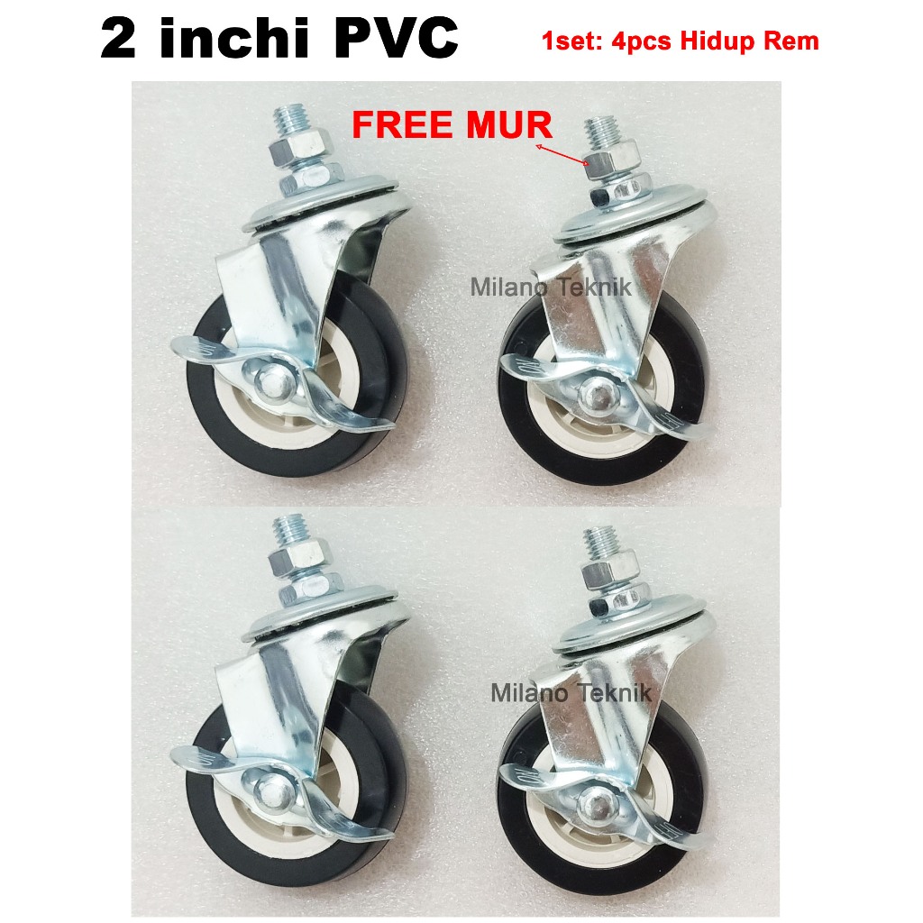 Jual Roda 2 inchi PVC (1set :4pcs Roda Screw/Baut)/Etalase/ Nilon/Hitam ...