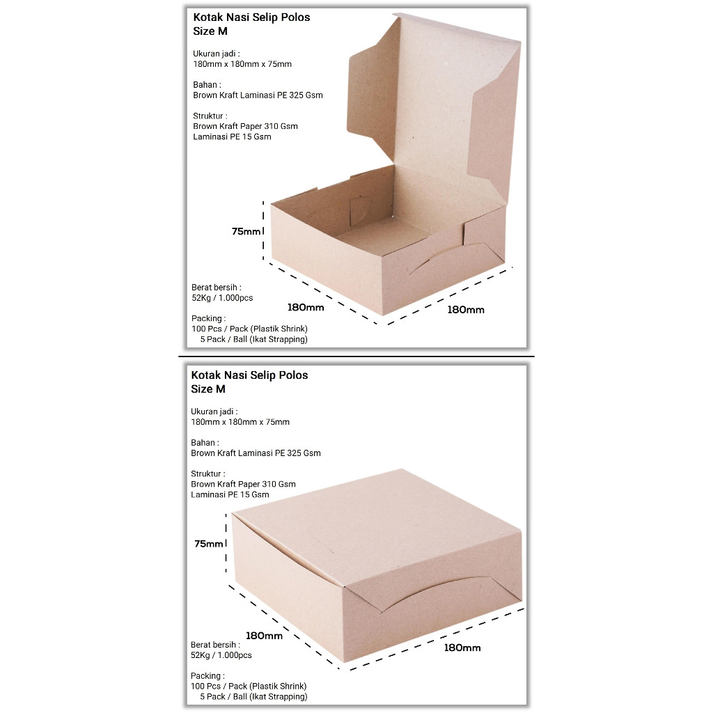 Jual Paper Lunch Box ( ISI 100 PCS) Tempat Makanan Dus Nasi Lunch Box ...