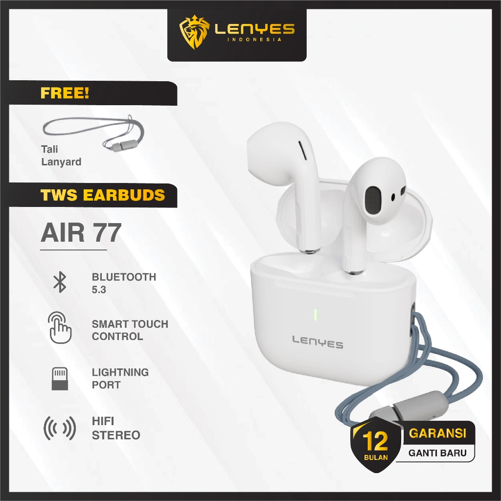 Jual LENYES AIR 77 TWS Wireless Earbuds Bluetooth 5.3 Smart Touch Hifi ...